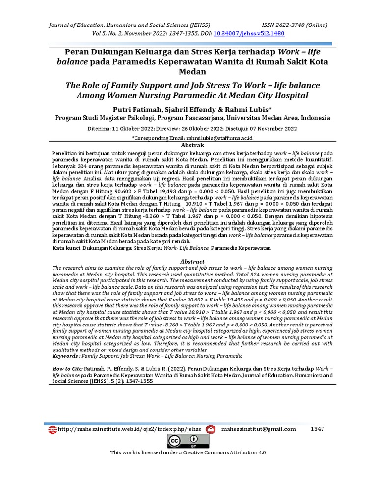 Peran Dukungan Keluarga Dan Stres Kerja Terhadap W | PDF