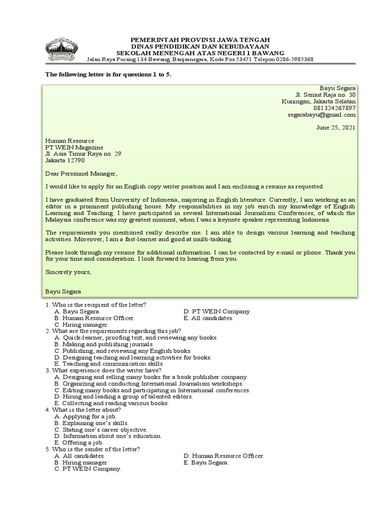 Paket 1 Application Letter | PDF | Nursing | Internship