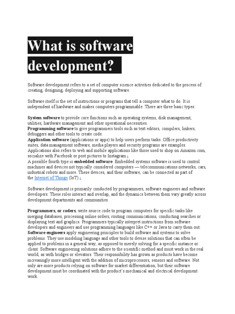 What Is Software Development | PDF | Software | Programmer
