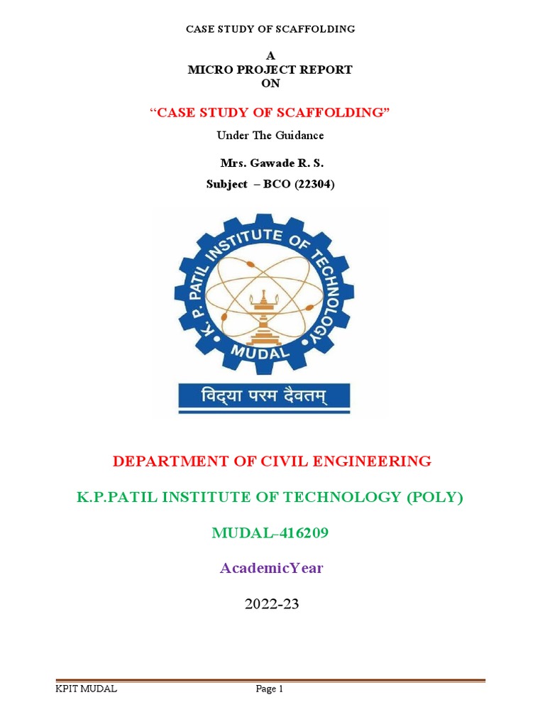 "Case Study of Scaffolding": Department of Civil Engineering | PDF