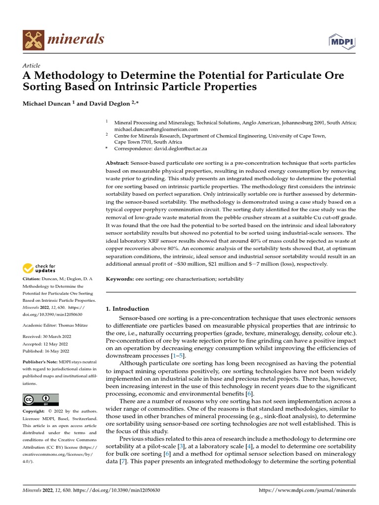 A Methodology To Determine The Potential For Particulate Ore Sorting Based On Intrinsic Particle ...