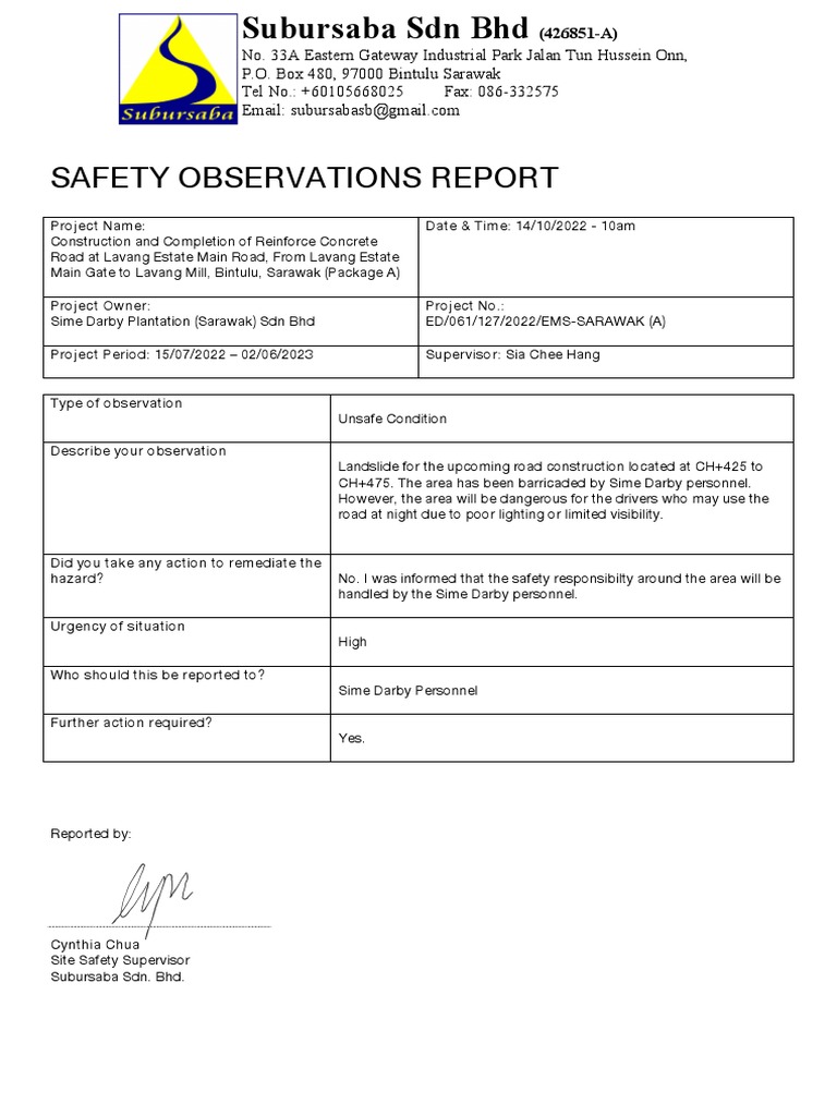 Safety Observation Report | PDF