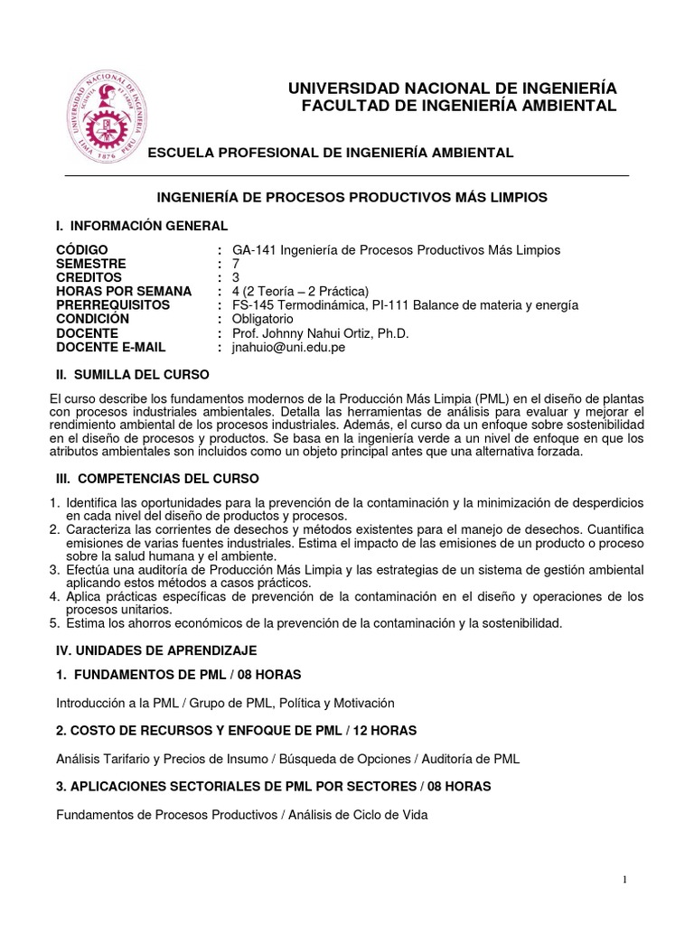 GA-141 Ingeniería de Procesos Limpios | PDF | Diseño | Residuos
