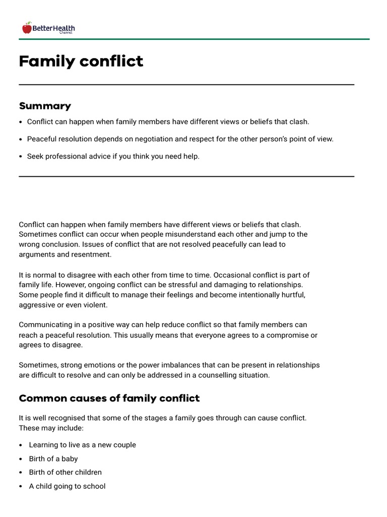 Resolving Family Conflicts | PDF | Behavioural Sciences | Psychological ...