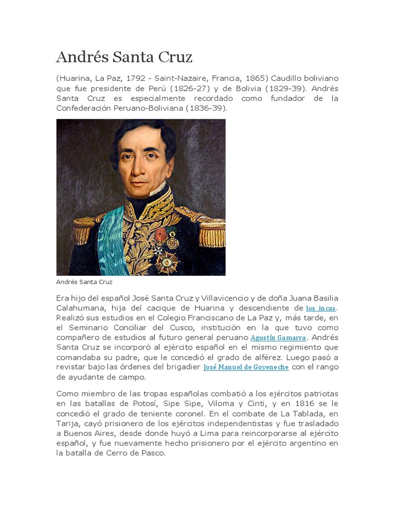 Biografía de Andrés de Santa Cruz | PDF | Perú | América del Sur
