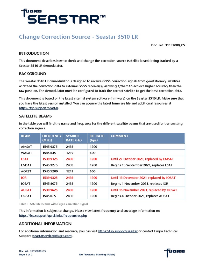 Change Correction Source - Seastar 3510 LR: Beam Frequency (MHZ) Symbol ...