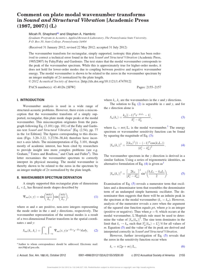 Comment On Plate Modal Wavenumber Transforms | PDF | Maxima And Minima ...