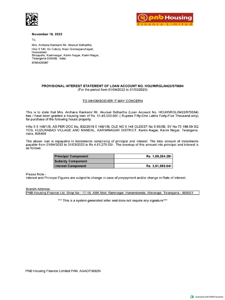 Home Loan Statement | PDF