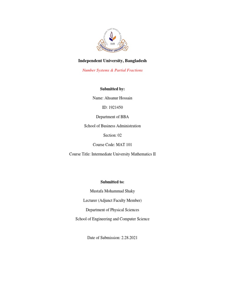 Assignment 02 - Number Systems & Partial Fractions - MAT101 (2 ...