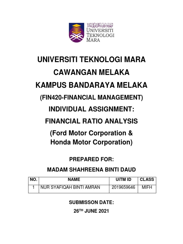 FINANCIAL STATEMENT ANALYSIS (Assignment 1) | PDF | Debt | Equity (Finance)