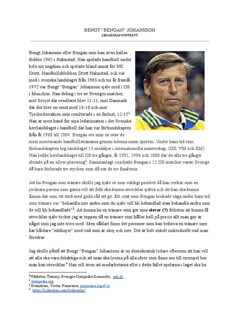 BENGT "BENGAN" JOHANSSON - Pedagogiskt Ledarskap | PDF