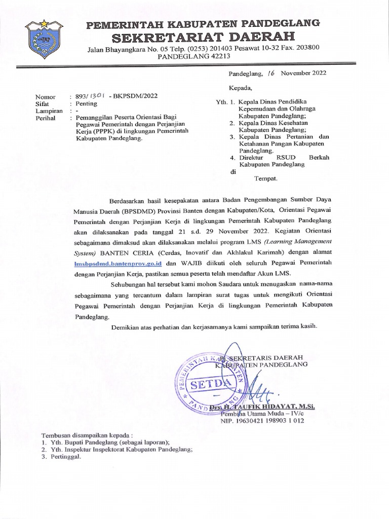 Surat Pemanggilan Peserta Orientasi | PDF