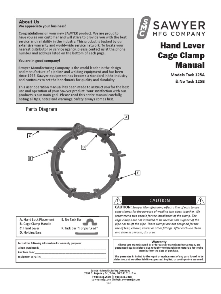 Hand Lever Cage Clamp Manual | PDF | Pipe (Fluid Conveyance) | Equipment