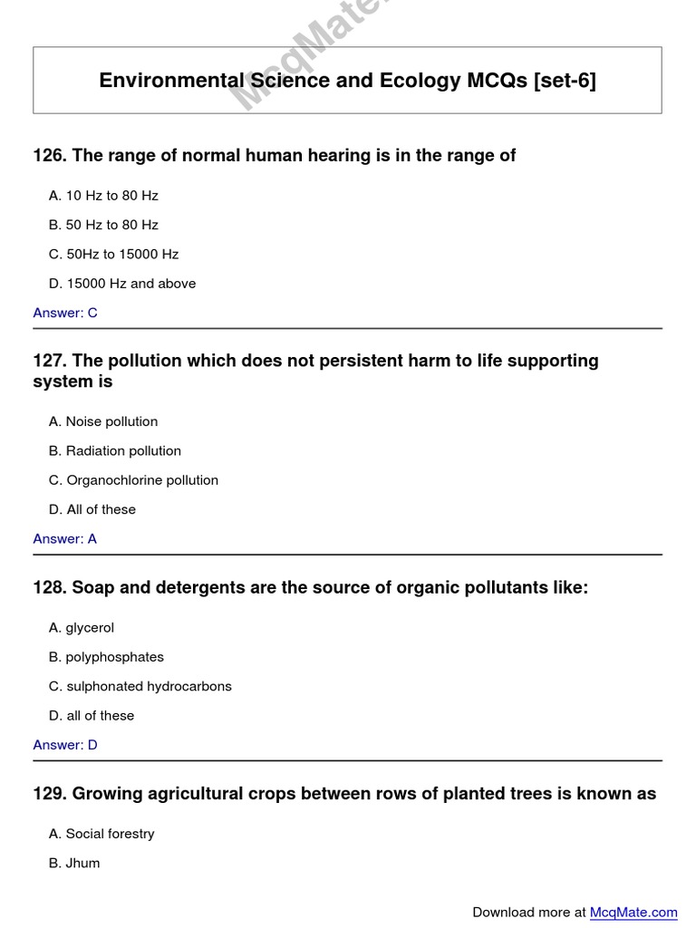 Environmental-Science-And-Ecology Solved MCQs (Set-6) | PDF | Pollution ...