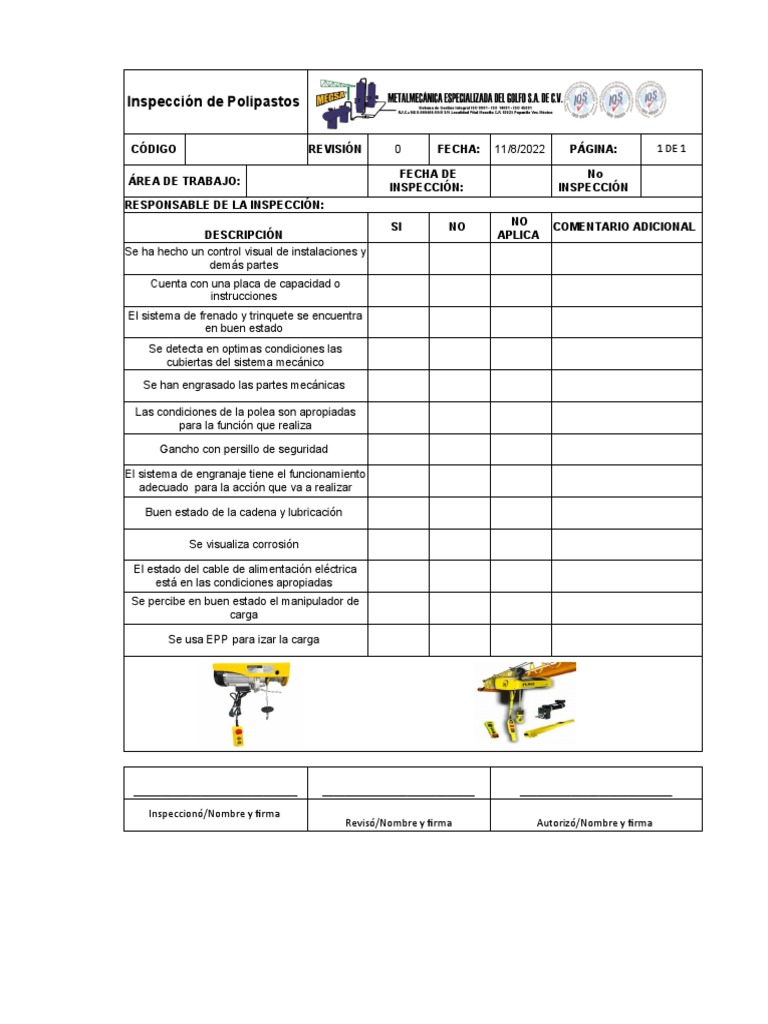 CheckList Polipasto y Manipulador | Descargar gratis PDF | Equipo ...