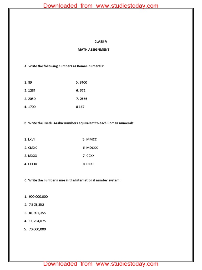 Class 5 Roman Numerals Worksheet | PDF | Teaching Methods & Materials ...