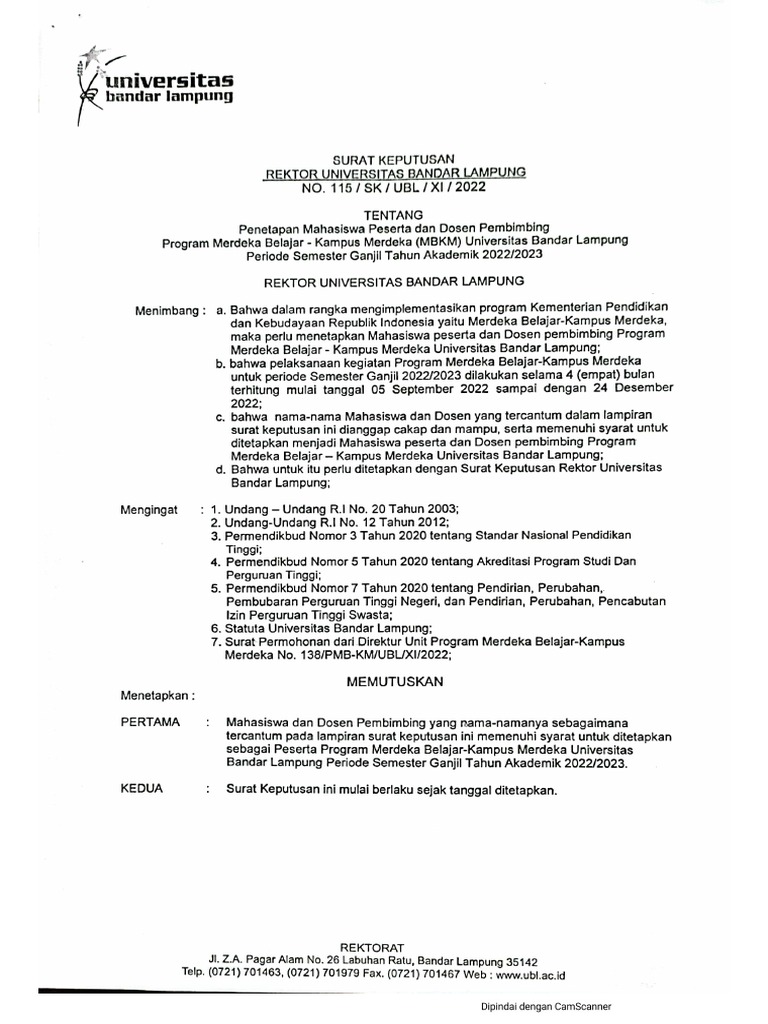 SK Rektor MBKM TA 2022 2023 Ganjil | PDF