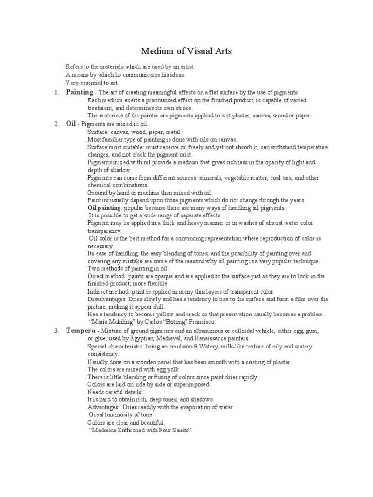 Medium of Visual Arts | PDF | Paintings | Watercolor Painting