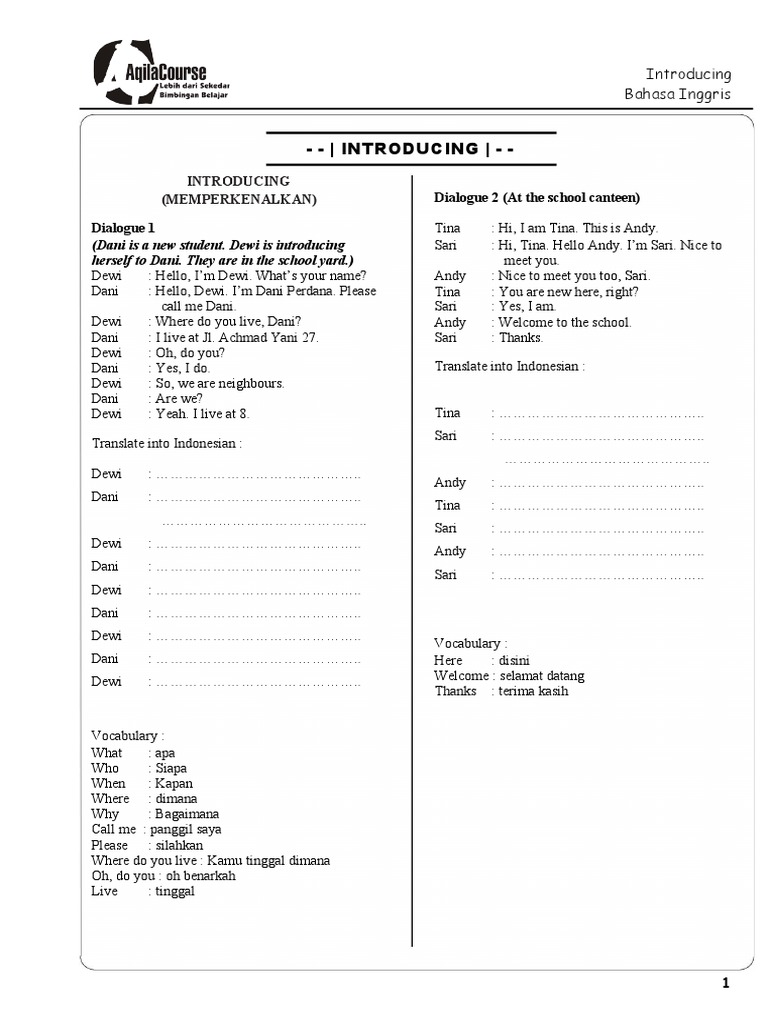 Modul Bimbel Kelas 7 KTSP 7402 Inggris Bab 2 Introducing | PDF