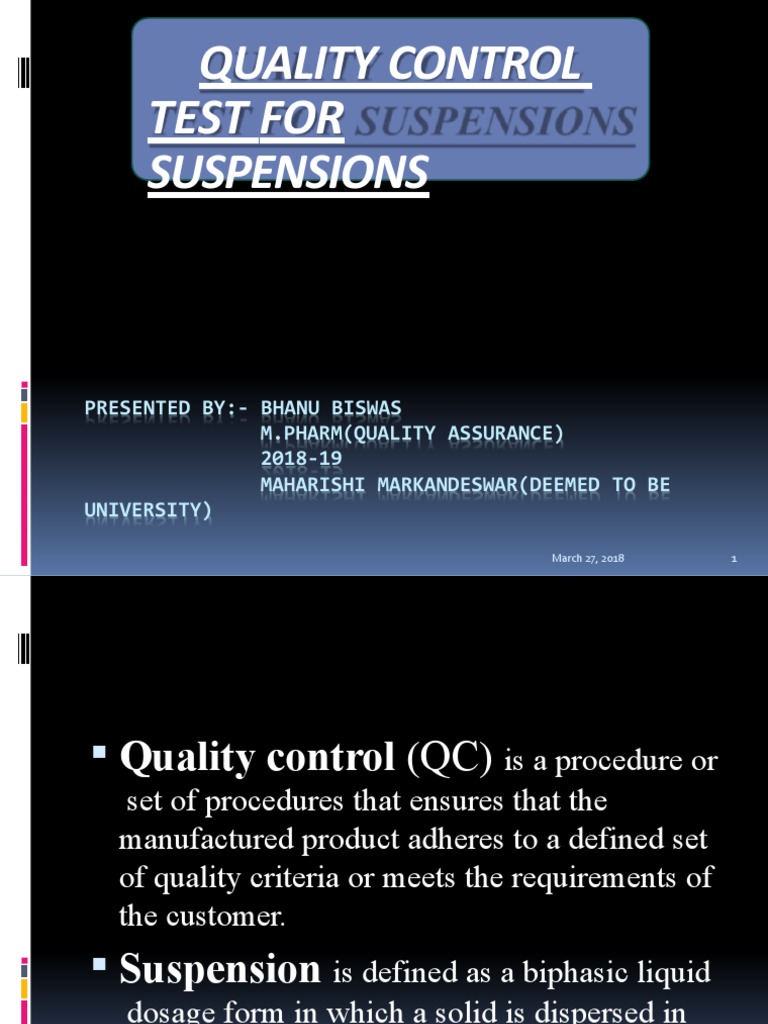 Quality Control Test For Suspensions | PDF | Suspension (Chemistry) | Ph