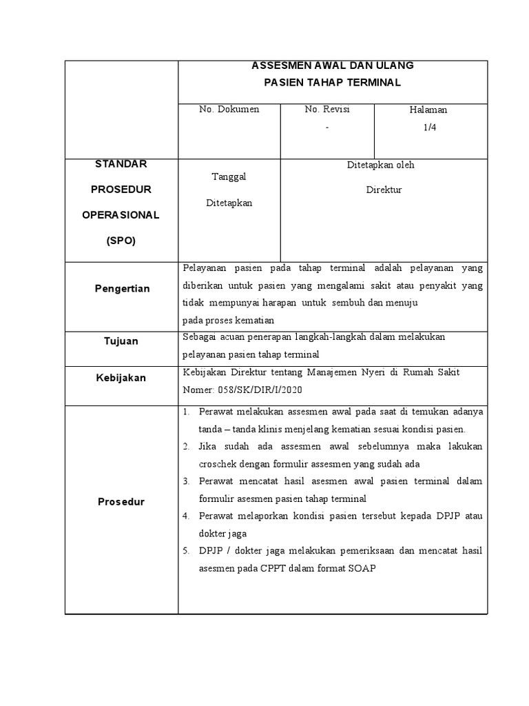 SPO Asesmen Awal Dan Ulang PX Tahap Terminal | PDF