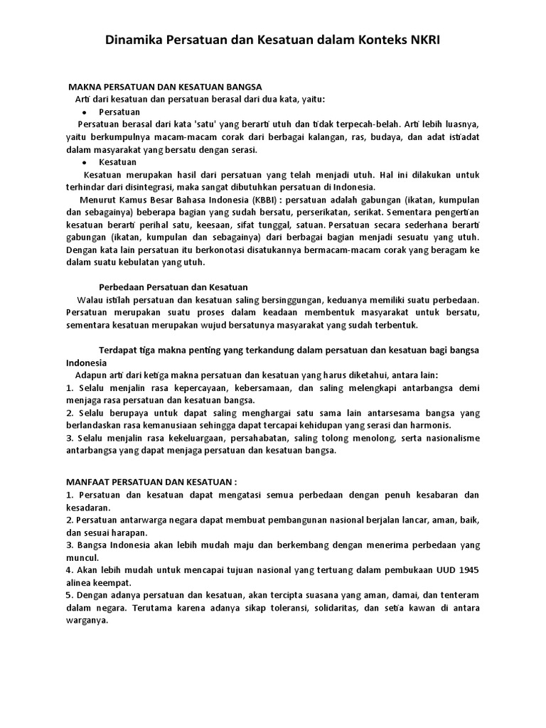 MKLH Dinamika Persatuan Dan Kesatuan Dalam Konteks NKRI | PDF