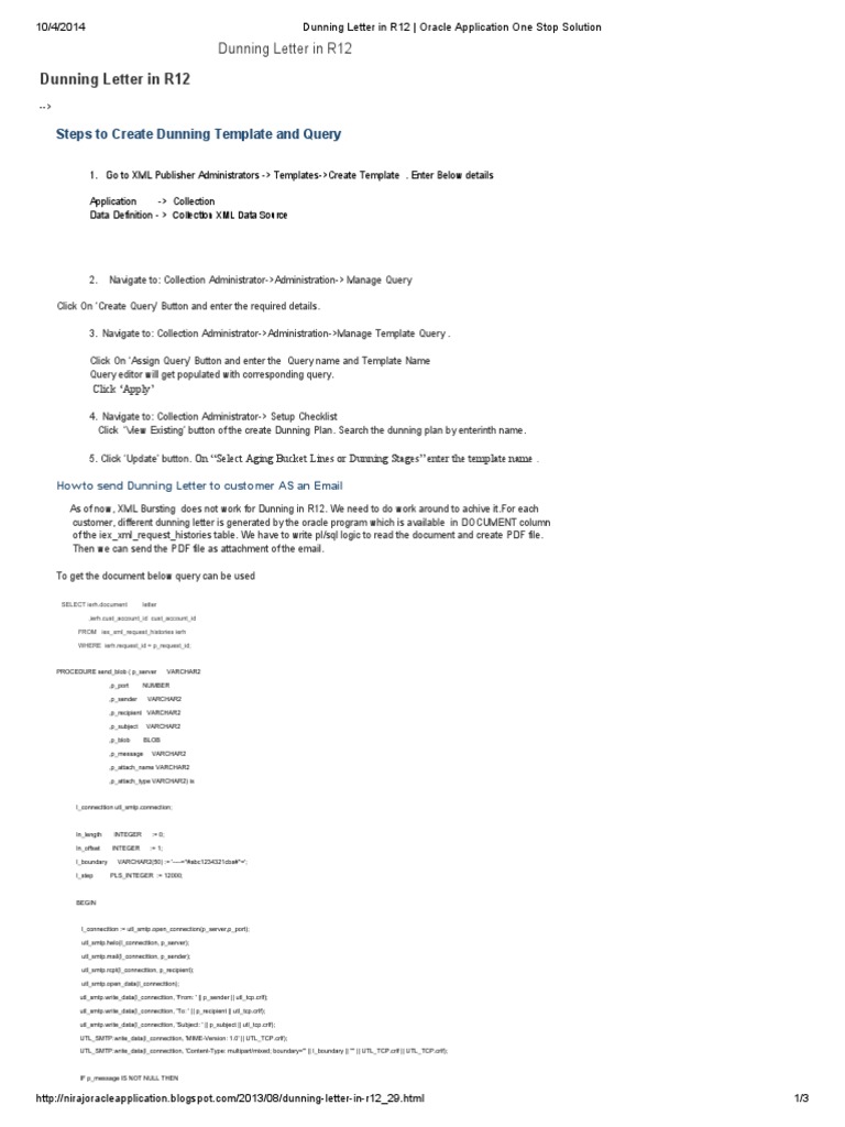 Create Dunning Letters in Oracle R12 | PDF | Business | Computers