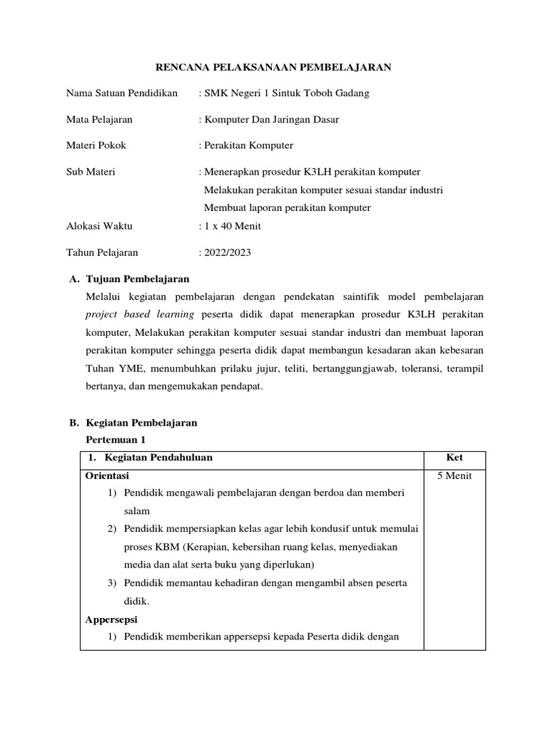 RPP Praktek Dita | PDF | Karier & Perkembangan | Komputer