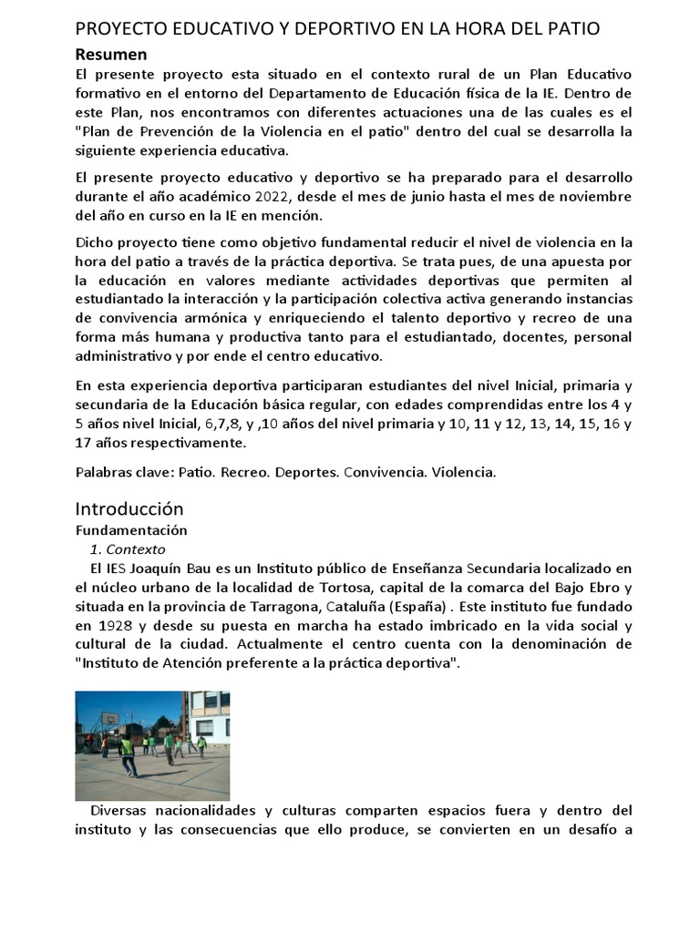 Proyecto Deportivo para Mejorar Convivencia | PDF | Deportes ...