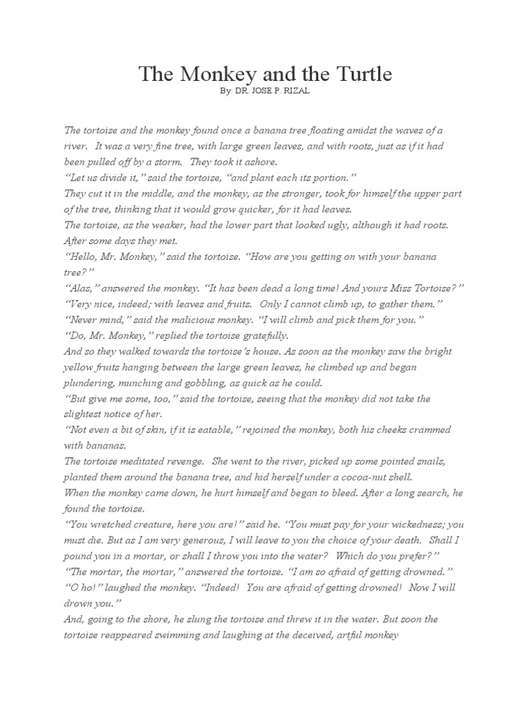 The Monkey and The Turtle-ELEMENTS OF A STORY | PDF