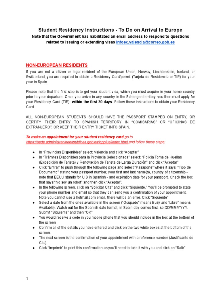 2022 - 2023 STUDENT NIE and RESIDENCY CARDS (NON-EU) and CERTIFICADO DE ...