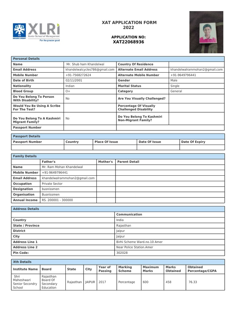 Application Form XAT22068936 | PDF | Identity Document