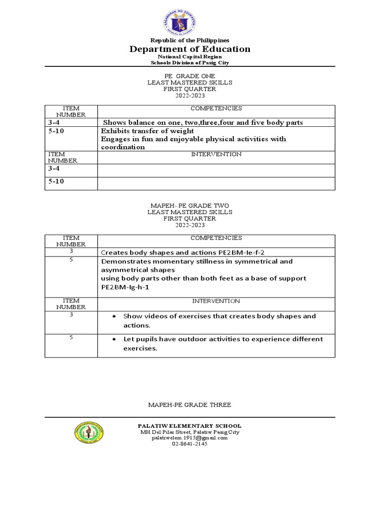 Palatiw Es - Mapeh Pe - LMS - Gr. 1 6 - Q1 Intervention | PDF ...