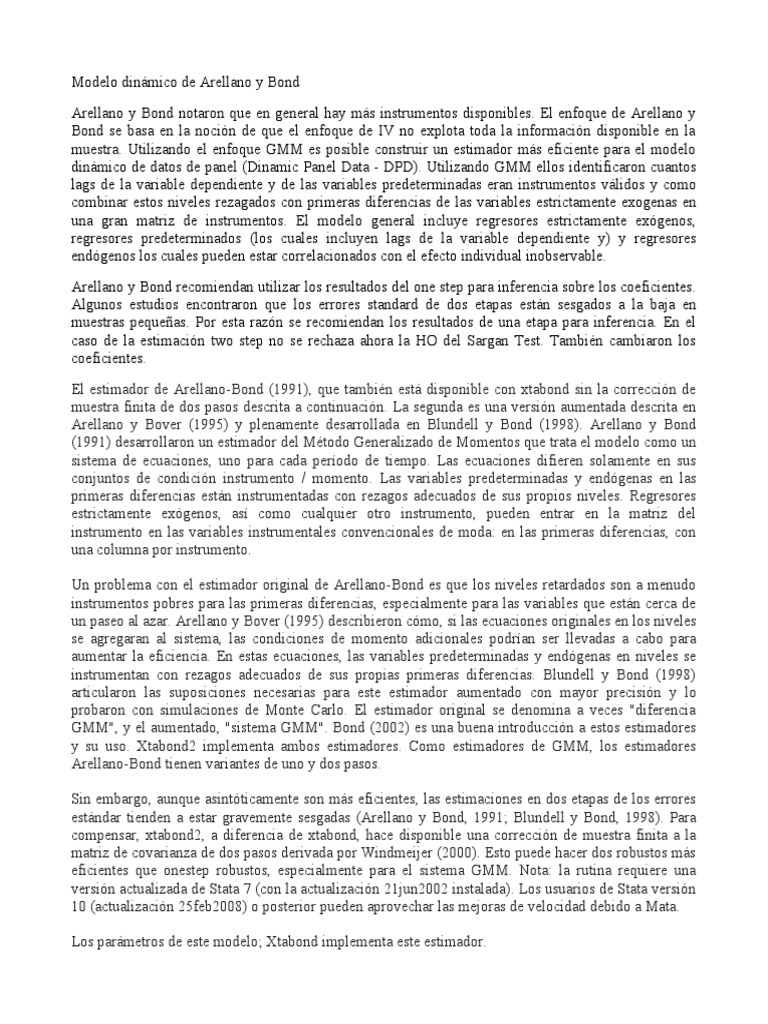 Modelo Dinámico de Arellano y Bond | PDF | Matemáticas Aplicadas ...
