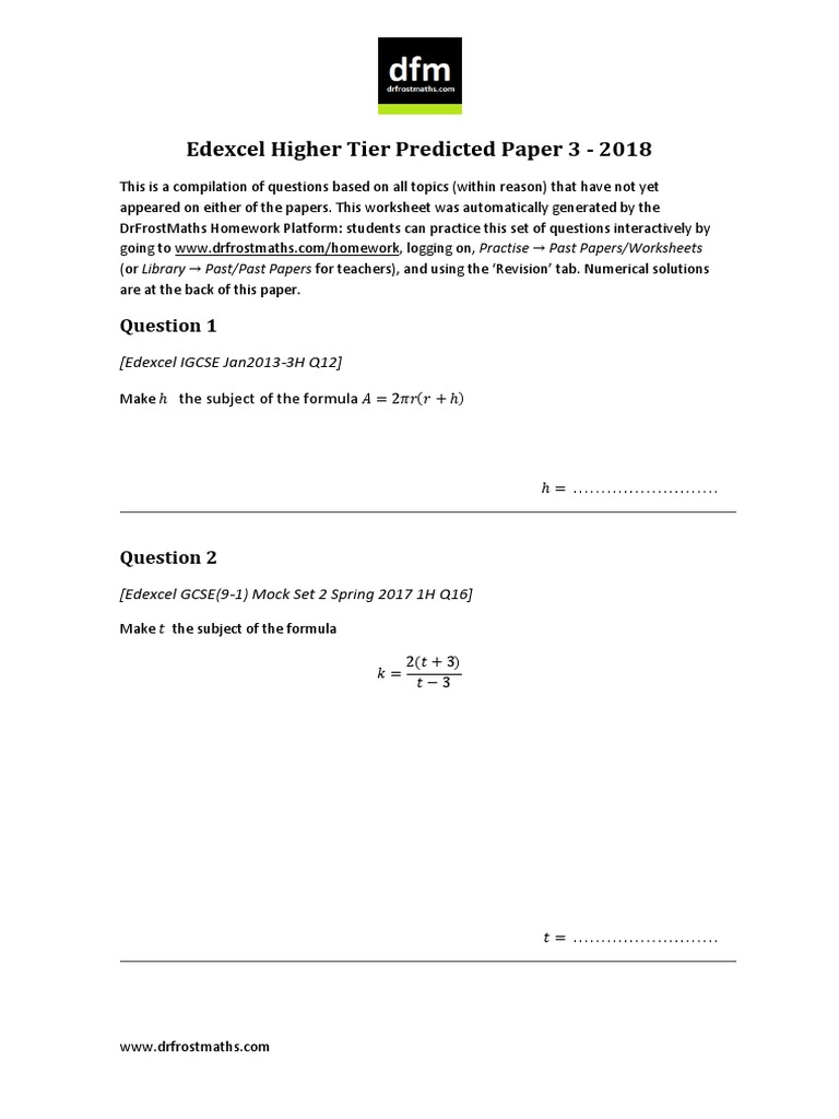 DrFrostMaths PredictedPaper3H 2018 | PDF | Rectangle | Area