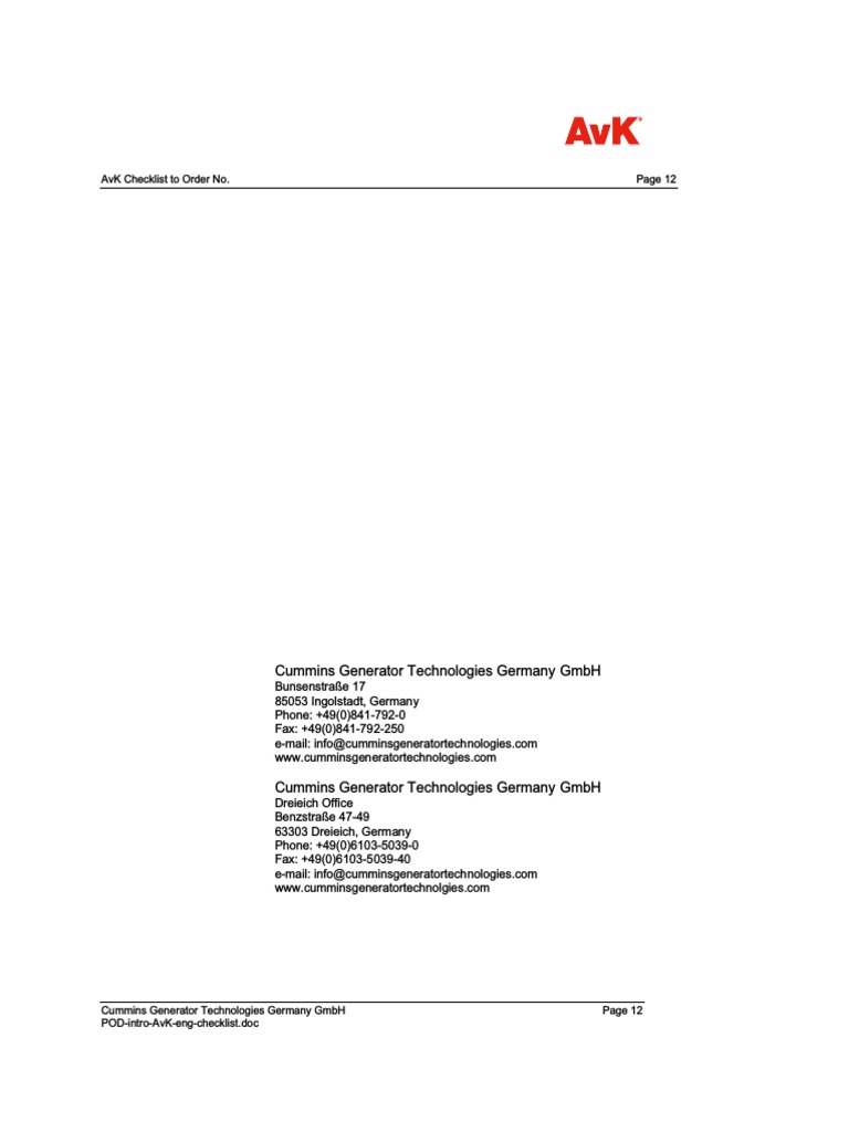 Generator AVK | PDF | Bearing (Mechanical) | Belt (Mechanical)