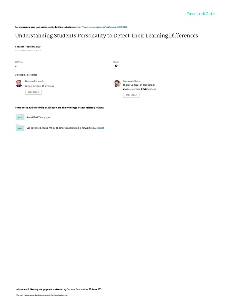 Understanding Students Personalityto Detect Their Learning Differences ...
