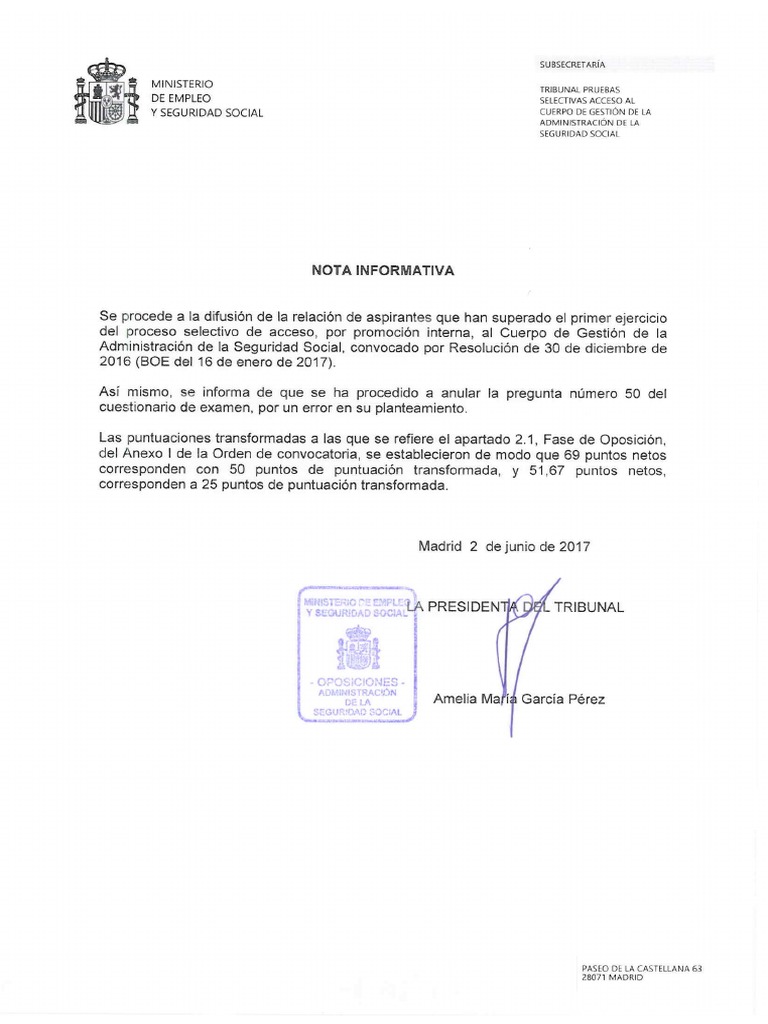 Nota Informativa Primer Ejercicio Promoción Interna | PDF