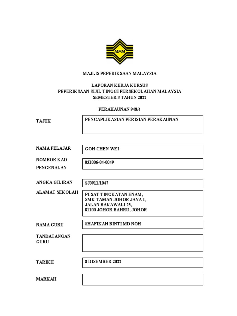 Borang KK Akaun Tugasan 1 Acc | PDF