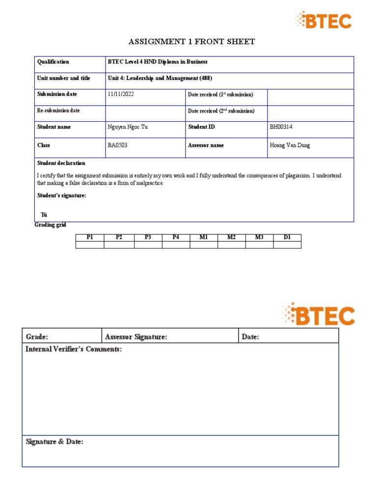 ASM 1 - điểm P | PDF | Leadership | Applied Psychology