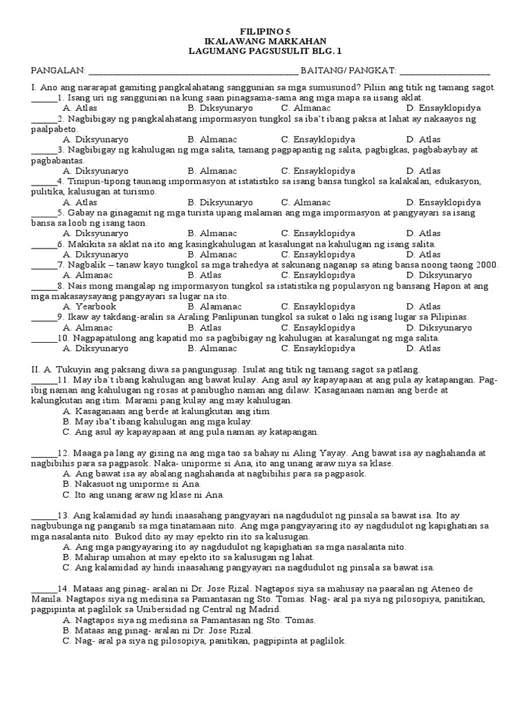 2ndq St1 in Filipino 5 | PDF