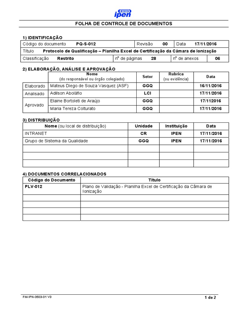 Folha de Controle de Documentos | PDF | Microsoft Excel | Planilha