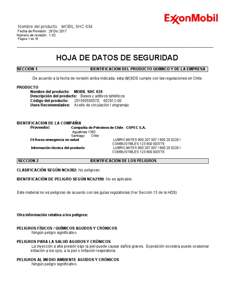 Aceite Mobil SHC 634 5560300 | PDF | Agua | Descarga electrostática
