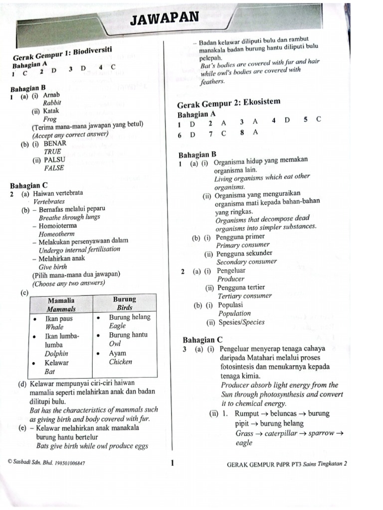 Jawapan Gerak Gempur Sains T2 | PDF