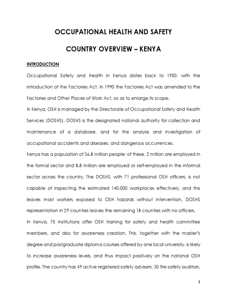 Kenya 2020 | PDF | Occupational Safety And Health | Occupational Safety ...