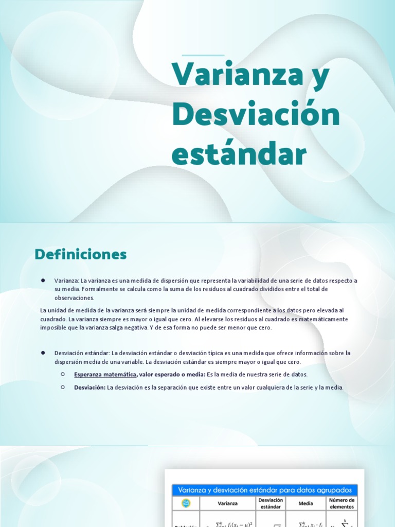 Varianza y Desviación Estandar | PDF | Desviación Estándar | Diferencia