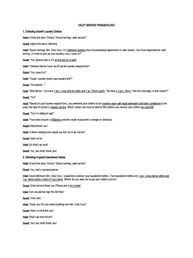 Valets Phraseology | PDF | Laundry | Clothing