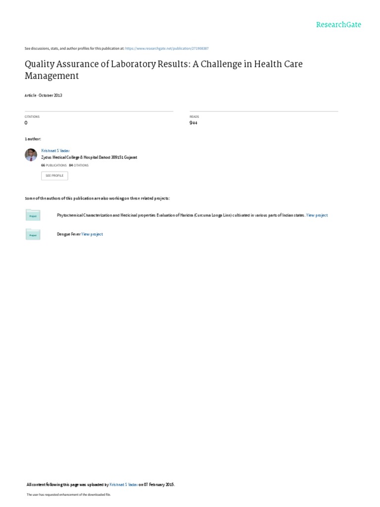 Quality assurance key to accurate lab results | PDF | Medical Laboratory | Observational Error