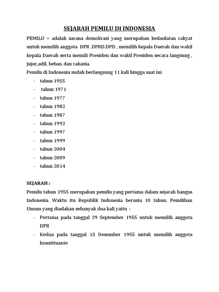 Sejarah Pemilu Di Indonesia | PDF | Politik | Ilmu Sosial