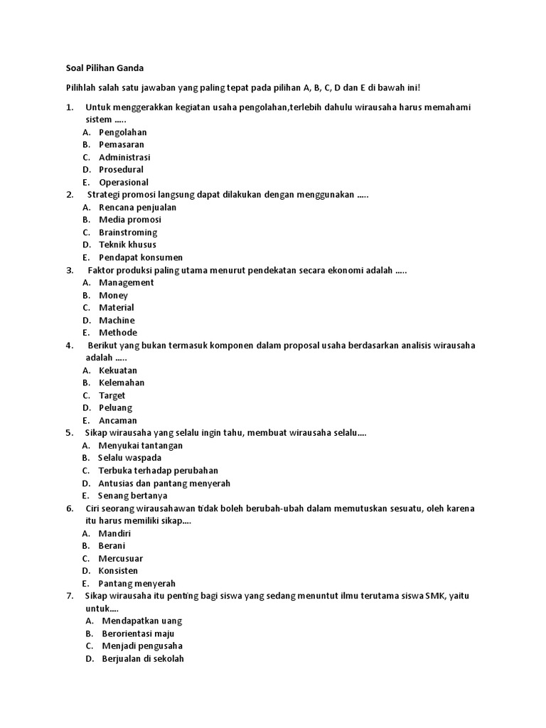 SOAL PAS PKWU XI - PKM 2022 | PDF